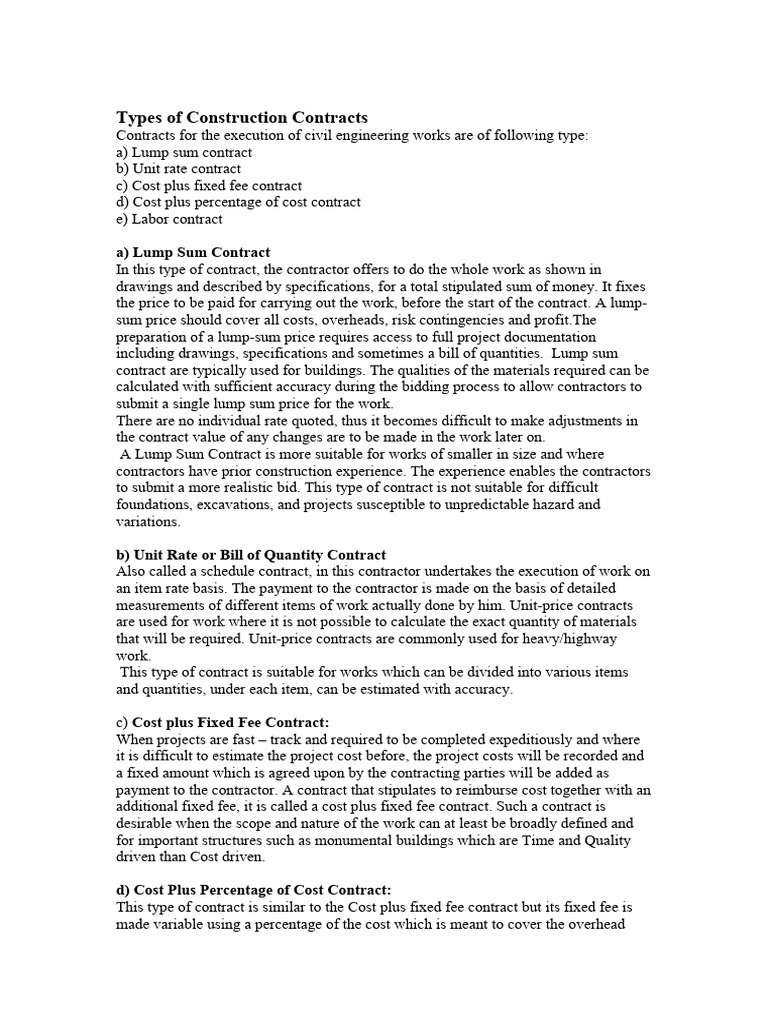 Types of Construction Contracts | PDF | Economies | Business