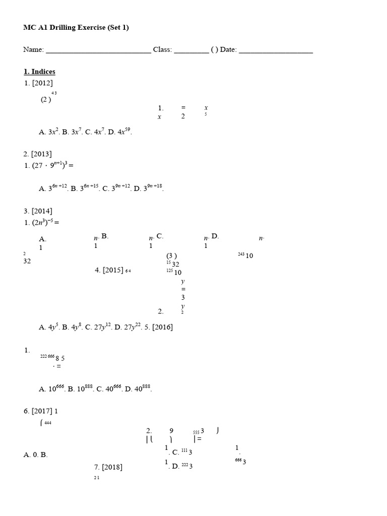 MC A1 Drilling Exercise (Set 1) | PDF