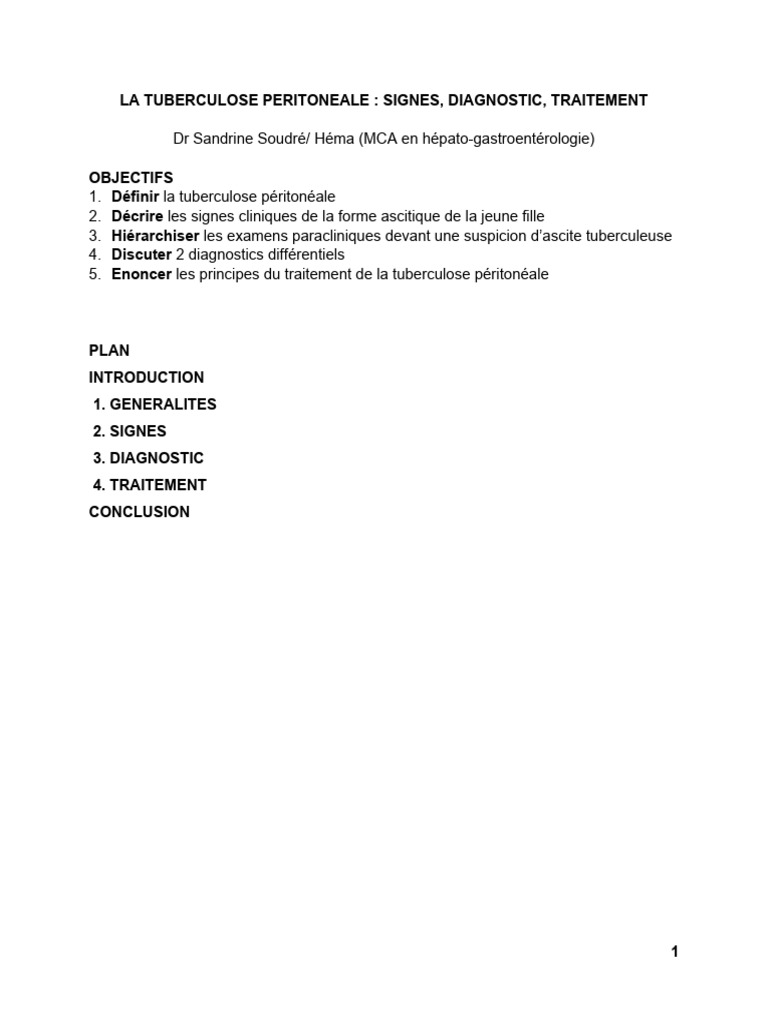 Tuberculose péritonéale : signes et traitement | PDF | Tuberculose ...