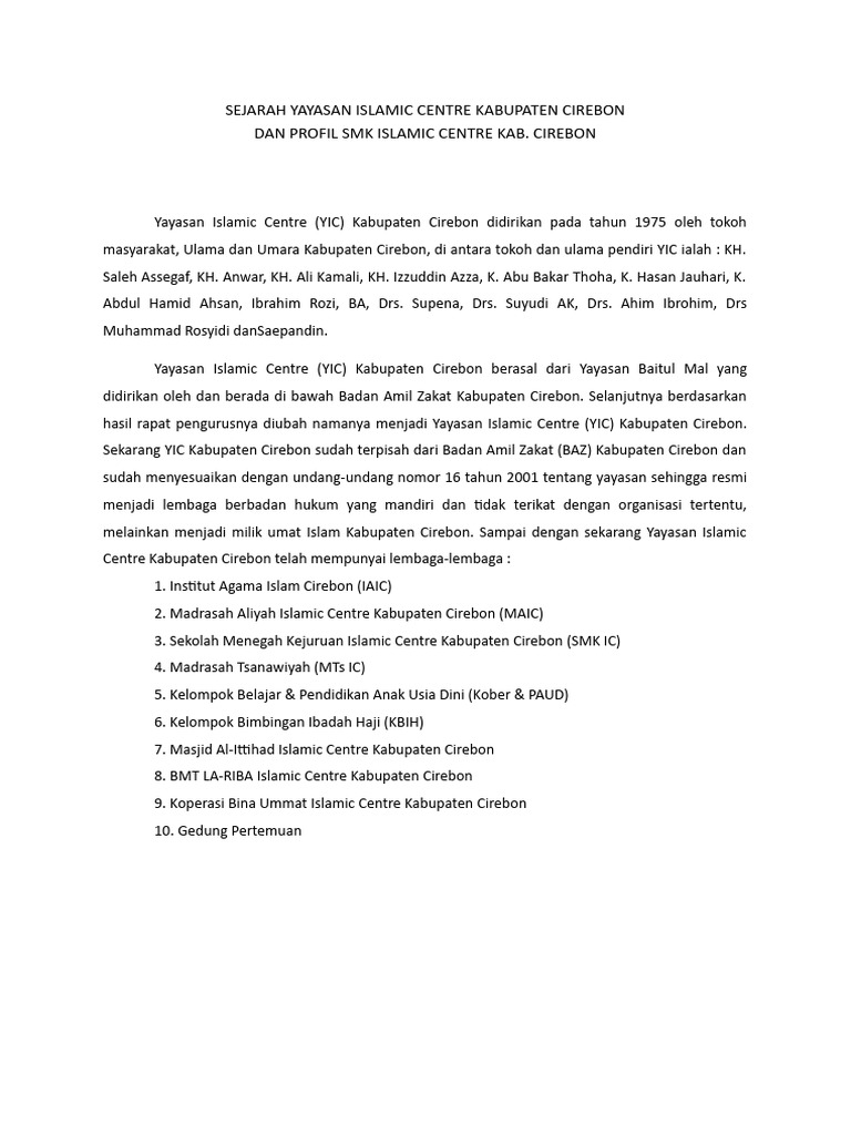 Sejarah dan Profil YIC Cirebon | PDF | Karier & Perkembangan
