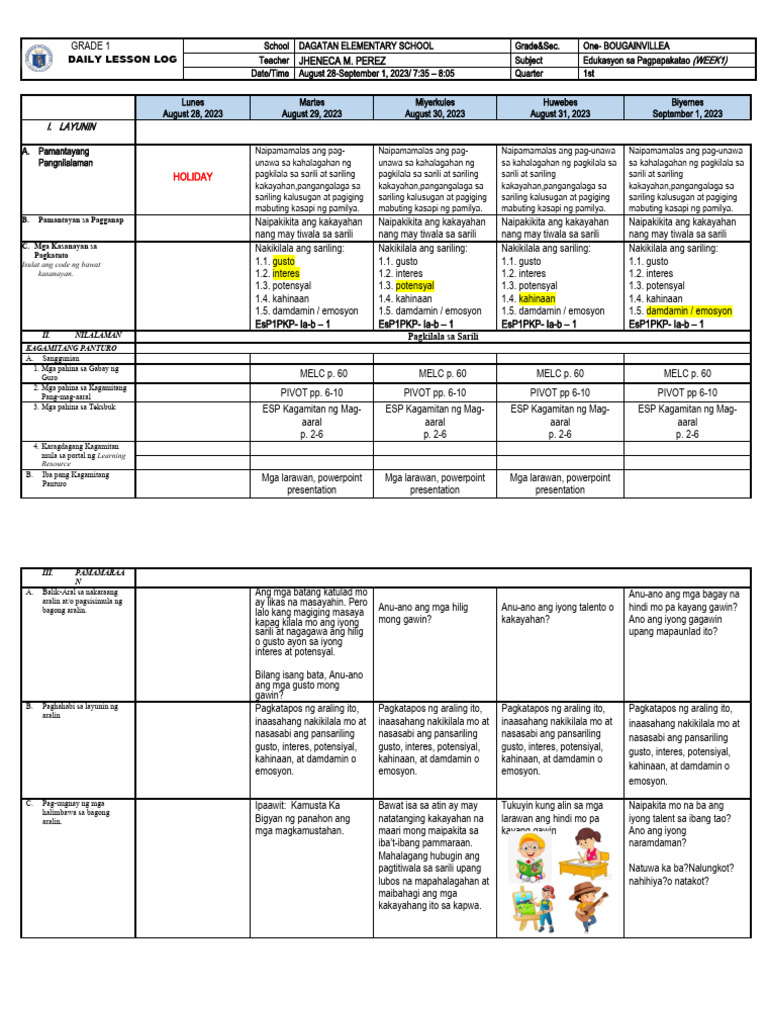 Esp1 DLL Q1 Week 1 | PDF