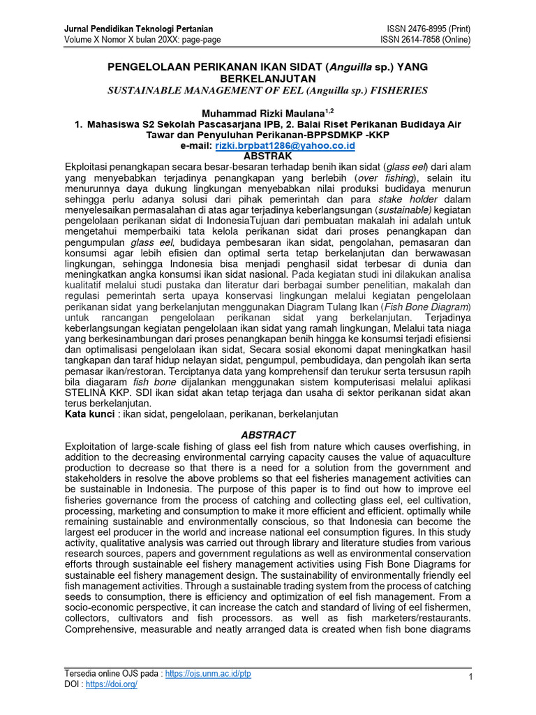 PENGELOLAAN PERIKANAN IKAN SIDAT (Anguilla SP.) YANG BERKELANJUTAN ...