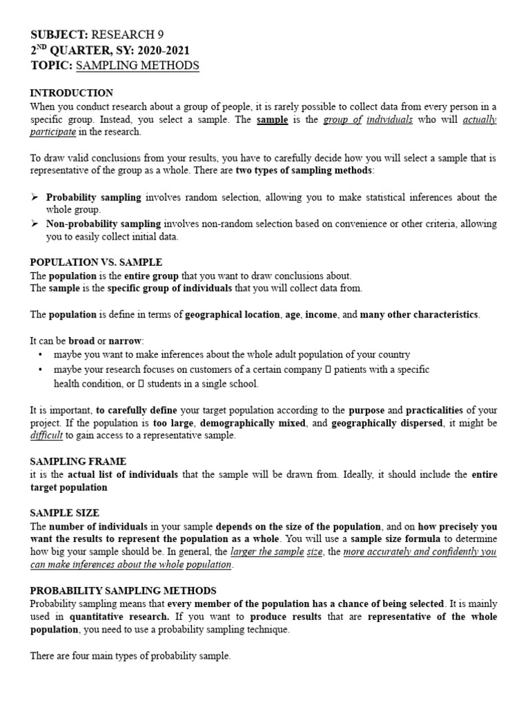Sampling Methods | PDF | Sampling (Statistics) | Survey Methodology Sampling Methods | PDF | Sampling (Statistics) | Survey Methodology