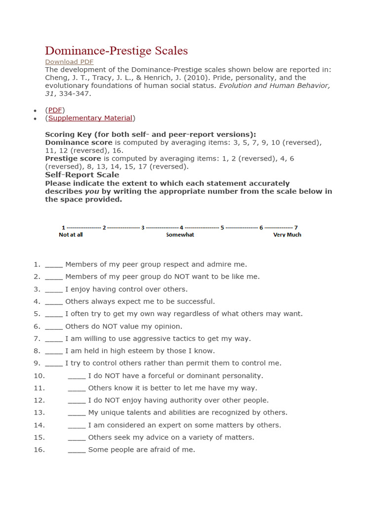 Dominance and Prestige | PDF | Expert | Psychological Concepts