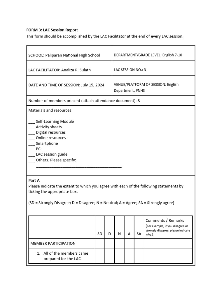 Form 3. LAC Session Report | PDF | Cognitive Science | Behavior Modification
