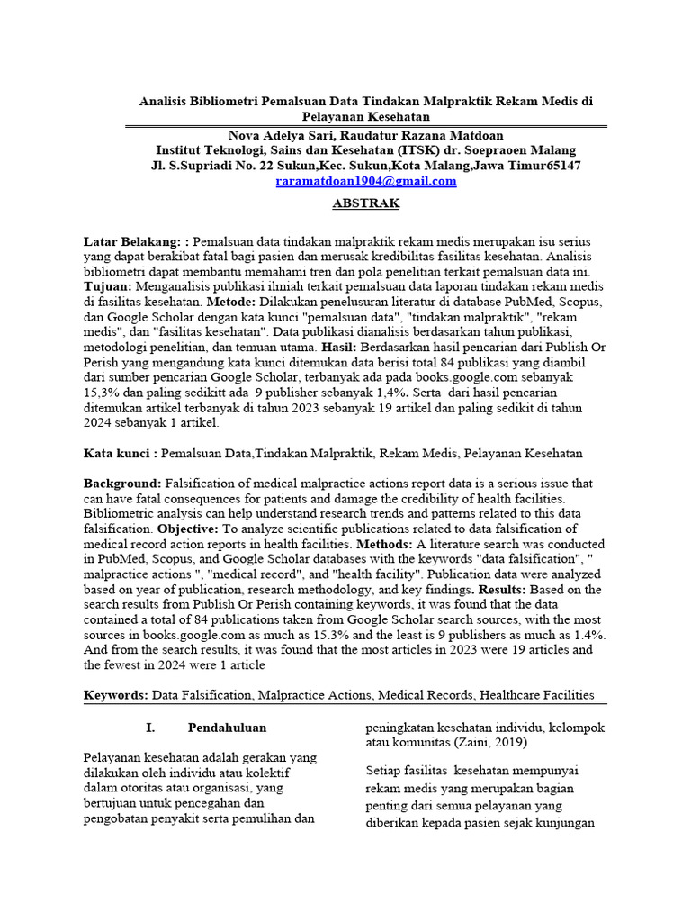 Analisis Bibliometri Pemalsuan Data Laporan Tindakan Di Fasilitas ...
