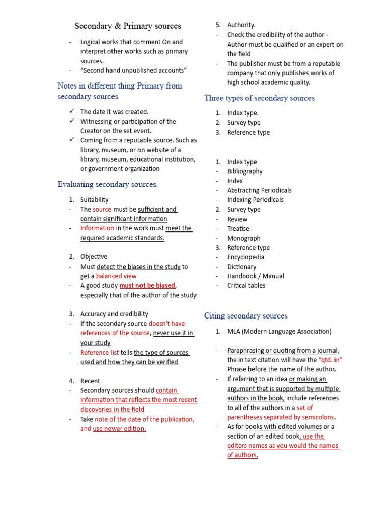 Evaluating Secondary Sources Guide | PDF | Note (Typography) | Citation