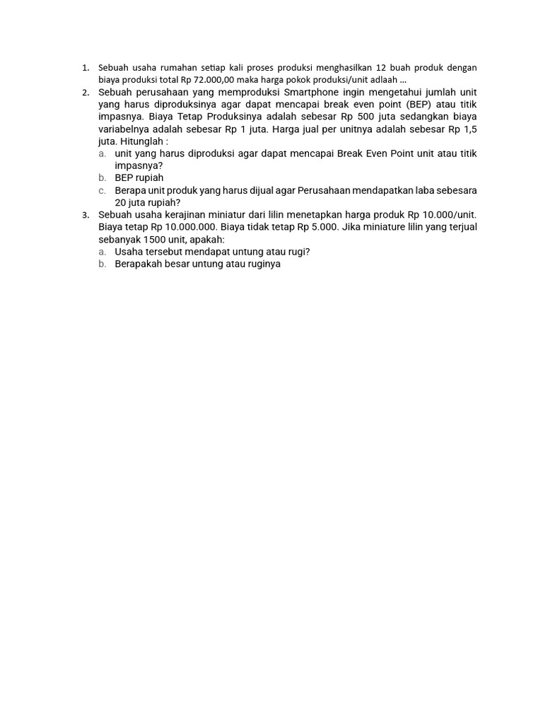 Tugas PKWU (Harga Pokok Produksi An BEP) | PDF