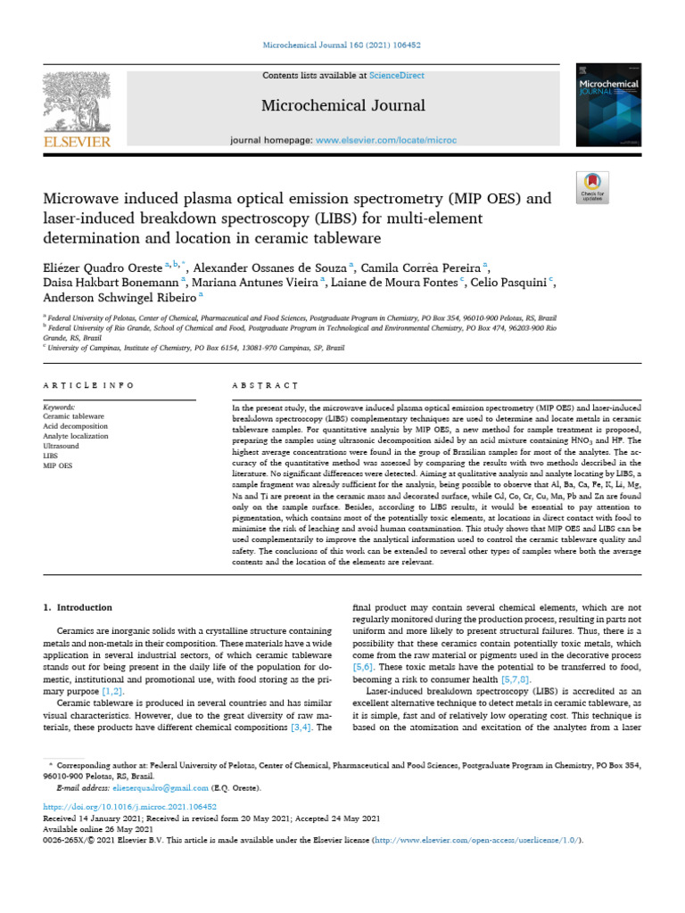 Microwave induced plasma optical emission spectrometry (MIP OES) and ...