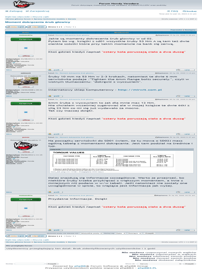 Forum Hondy Varadero - Zobacz Wątek - Moment Dokr | PDF