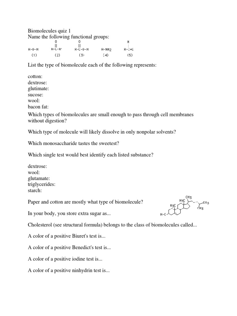 Bio Molecules Quiz 1 | PDF | Biomolecules | Carbohydrates