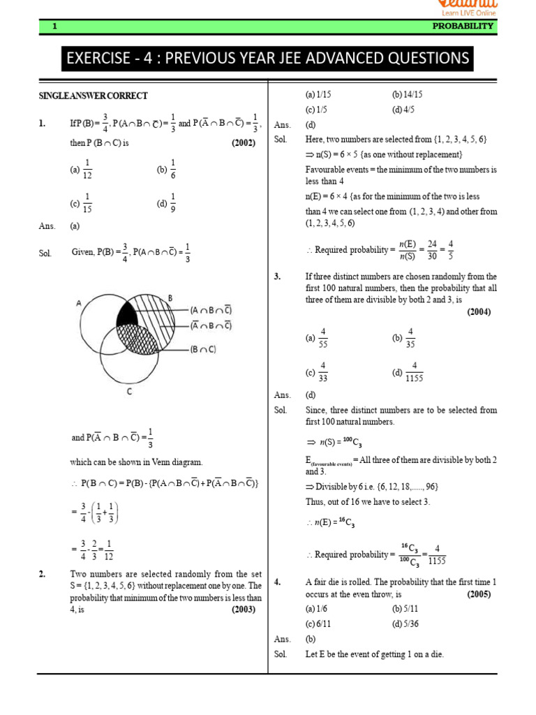 JEE Advanced Probability Questions | PDF | Matrix (Mathematics) | Mathematical Concepts