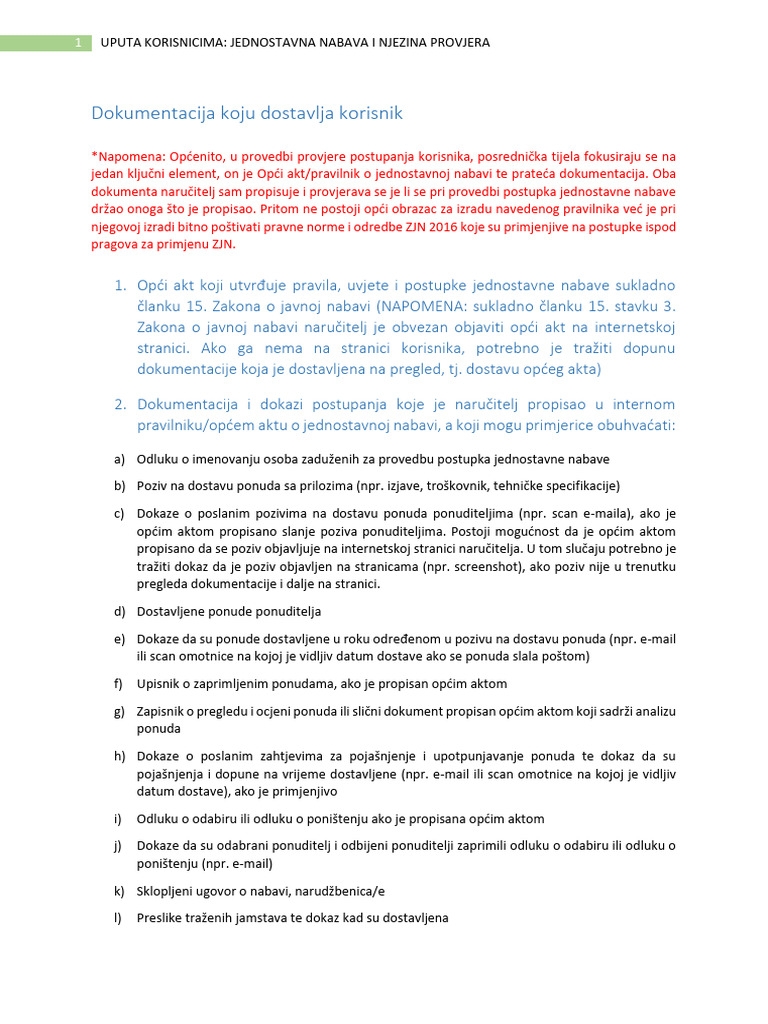 Jednostavne Nabave Dokumentacija Za Provjeru SAFU | PDF