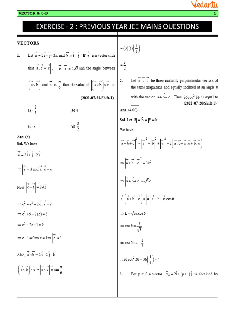 Vector & 3-D Ex-2 | PDF | Angle | Euclidean Vector