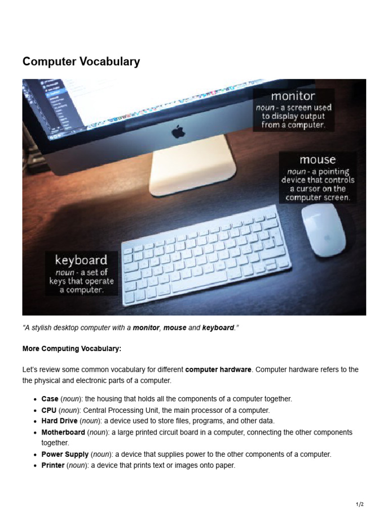 Computer Science Vocabulary Part 0 Pdf Computer Hardware Random Access Memory