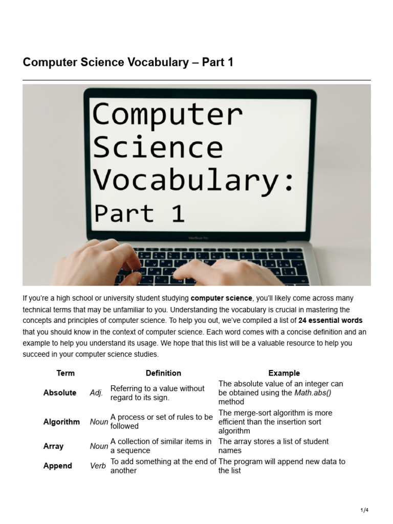 Computer Science Vocabulary Part 1 Pdf Reserved Word Parameter Computer Programming 
