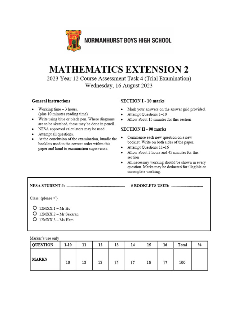 Normanhurst Bhs 2023 - Year - 12-Ext - 2 - Assessment - Task - 4 ...
