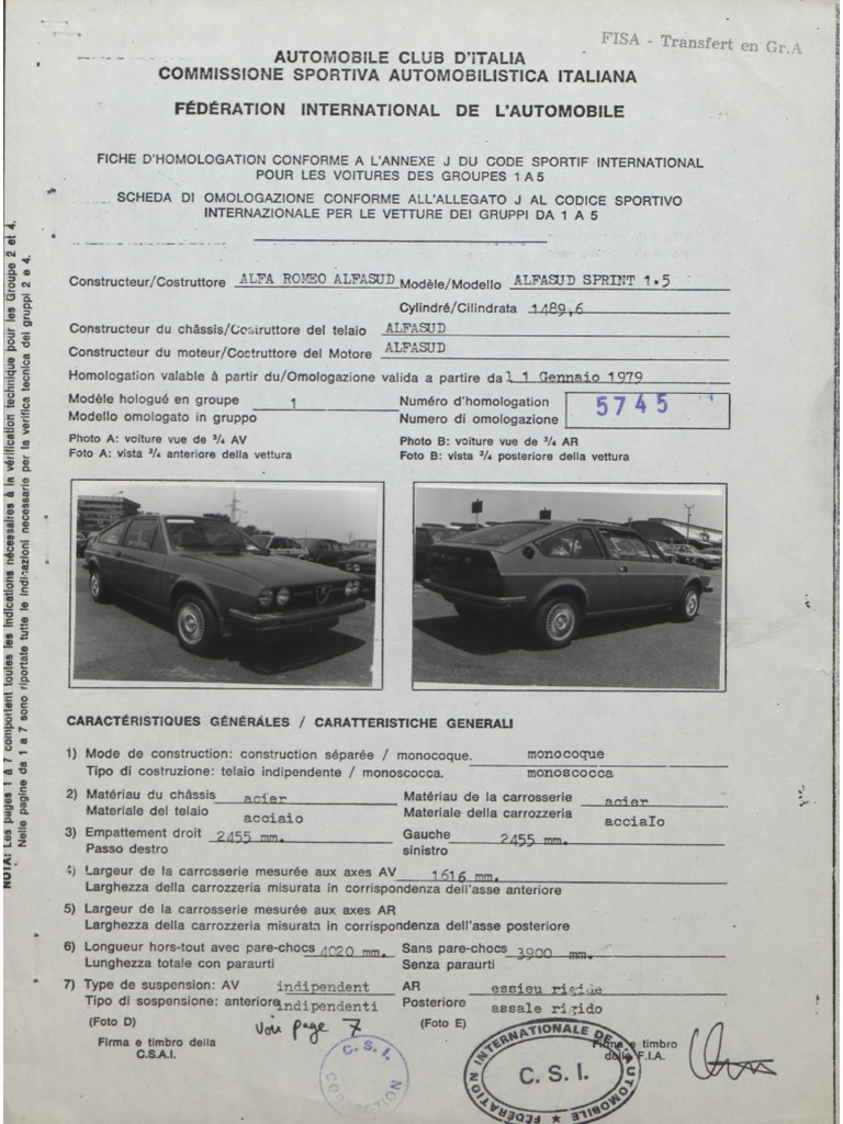 Homologation Form Number 5745 Group A | PDF | Frein | Véhicules