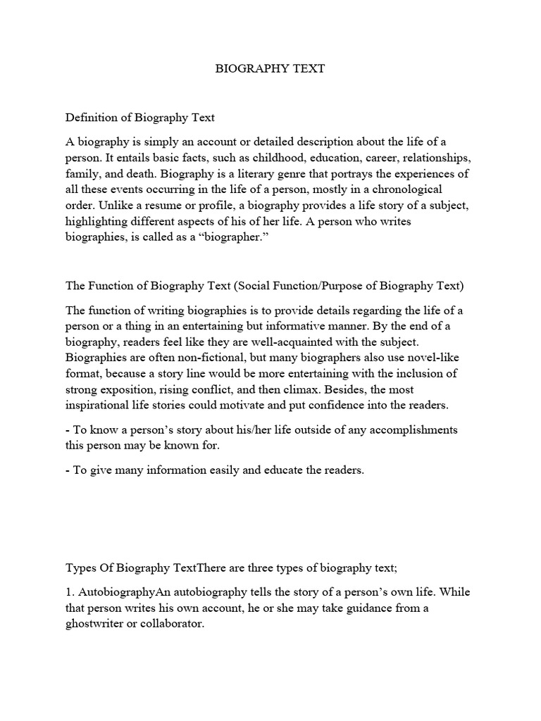 BIOGRAPHY TEXT | Download Free PDF | Biography