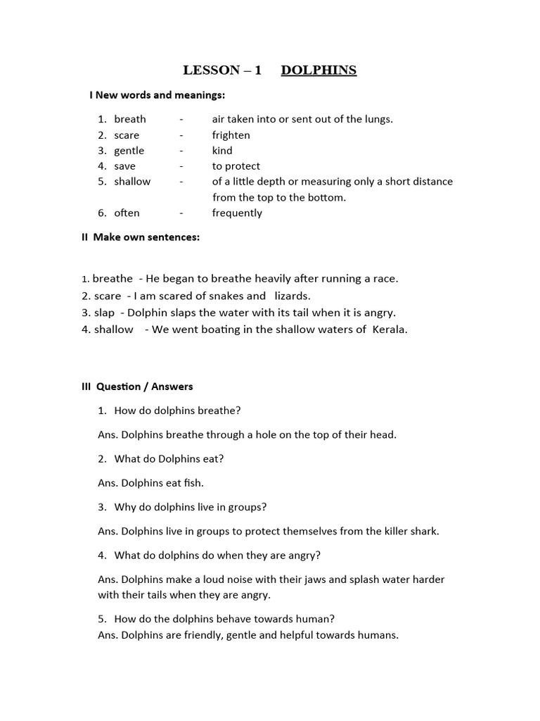 Lesson - 1 Dolphins | PDF | Language Arts & Discipline