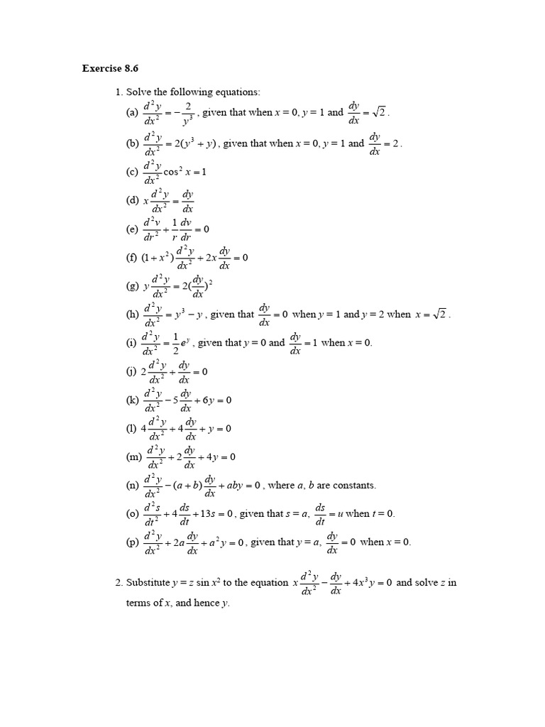 Differential Equations Exercises | PDF | Equations | System Of Linear ...