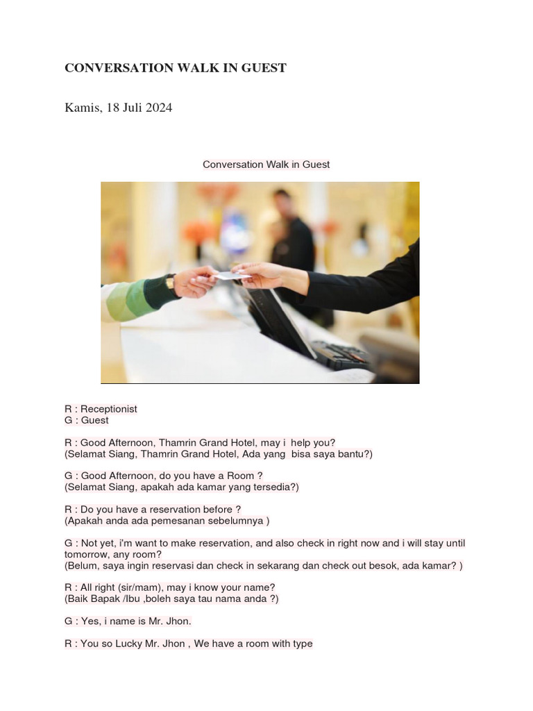 Walk-in Guest Reservation Process | PDF | Hospitality Industry | Hotel