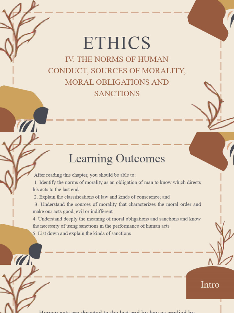 IV. The Norms of Human Conduct Sources of Morality Moral Obligations ...