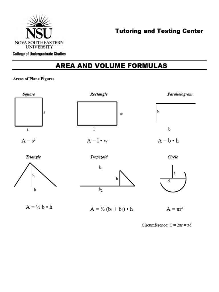 Area and Volume Formulas | PDF | Area | Geometric Shapes