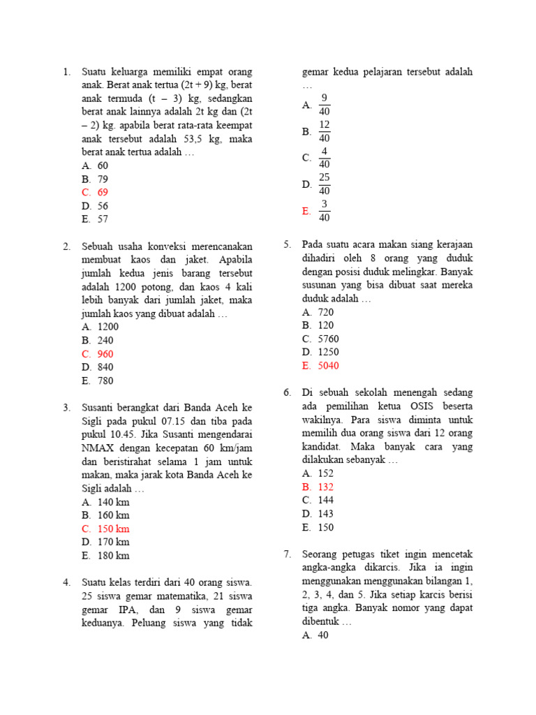 Soaltambahan MTK 1 | PDF