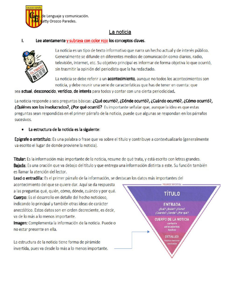 La Noticia y Sus Partes Guia | PDF | Artes del lenguaje y disciplina