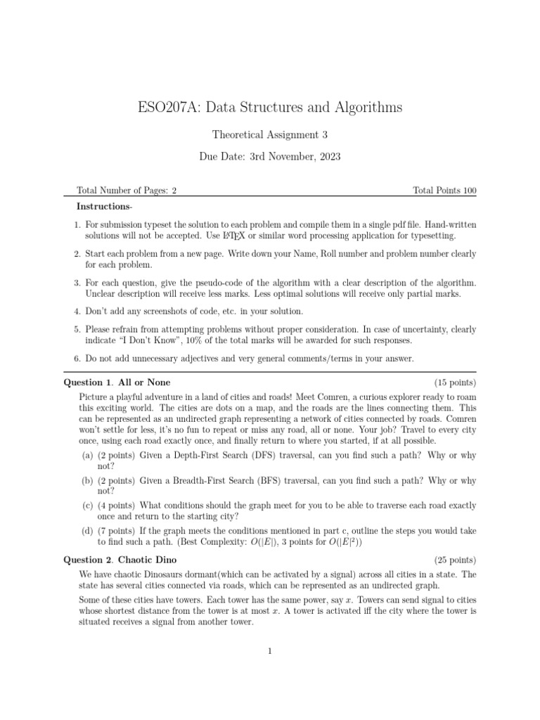 ESO207A: Data Structures Assignment 3 | PDF | Combinatorics ...