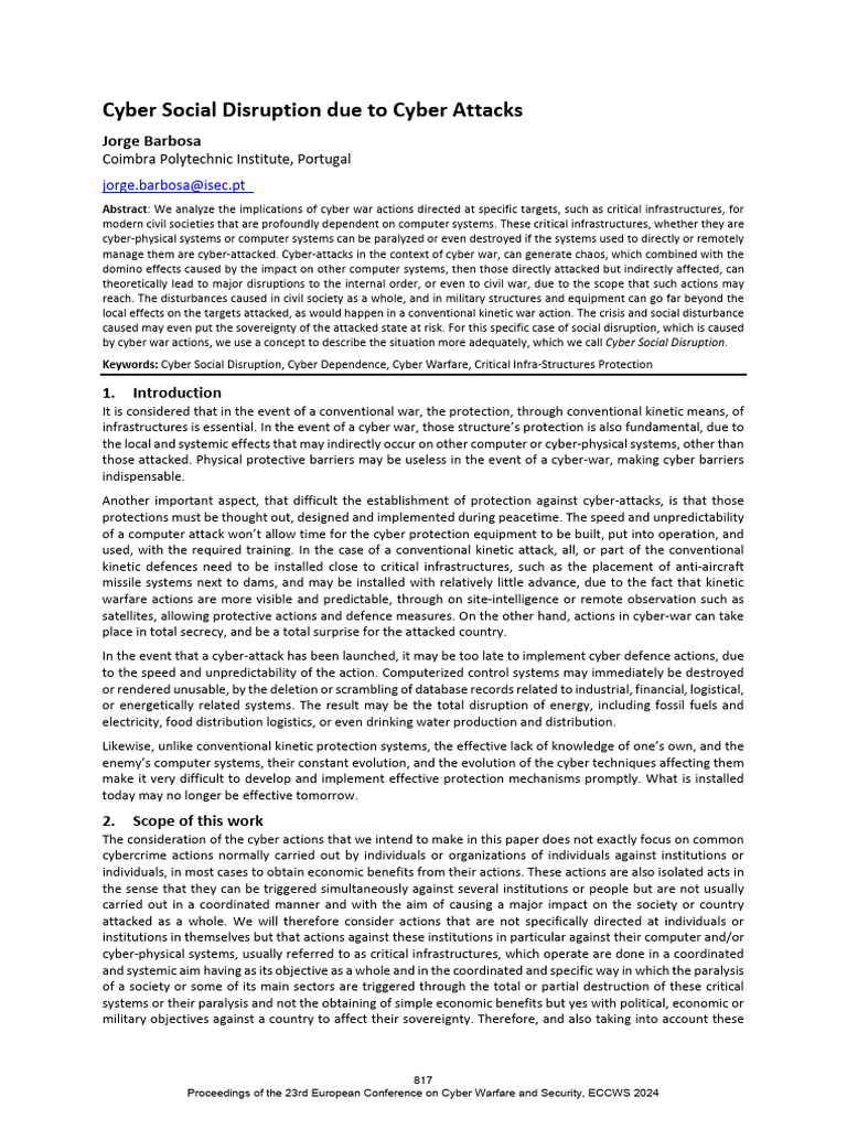 Cyber Social Disruption from Cyber Warfare | PDF | Cyberwarfare | Security