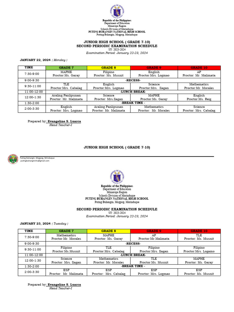 EXAMINATION SCHEDULE 2023-2024 | PDF
