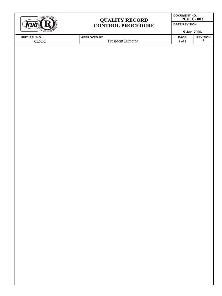 Quality Record Control Procedure Guide | PDF | Business | Computers