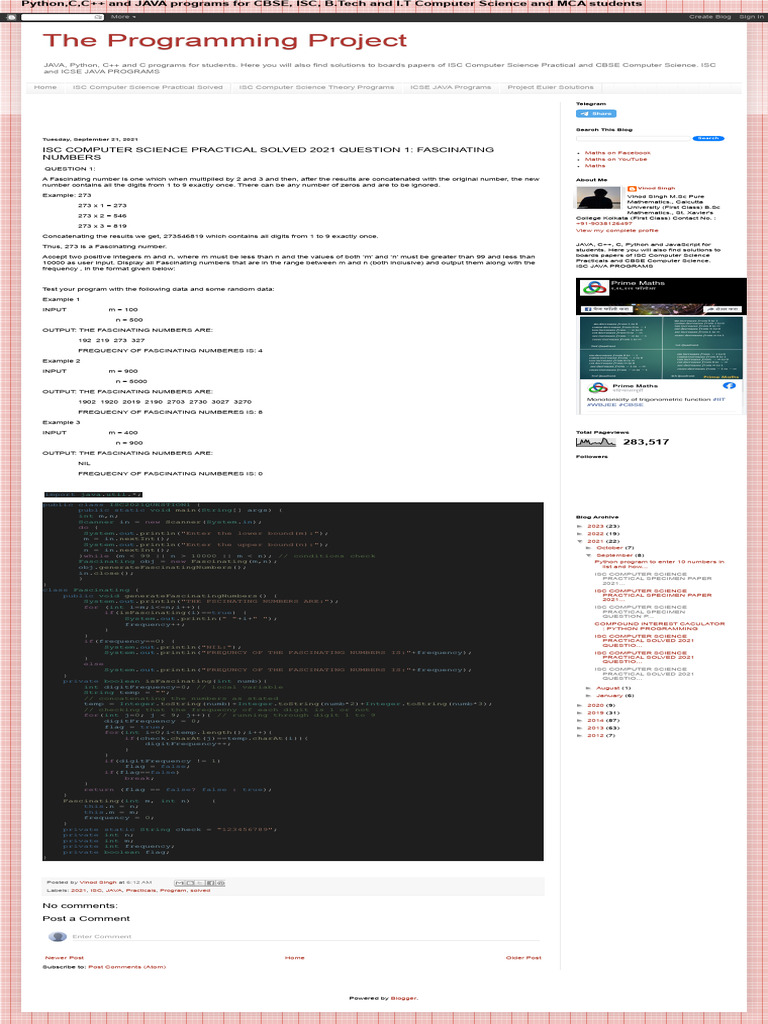 The Programming Project Isc Computer Science Practical Solved 2021 Question 1 Fascinating