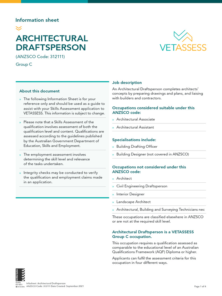 Information Sheet - Architectural Draftsperson | PDF | Architect | Building Information Modeling