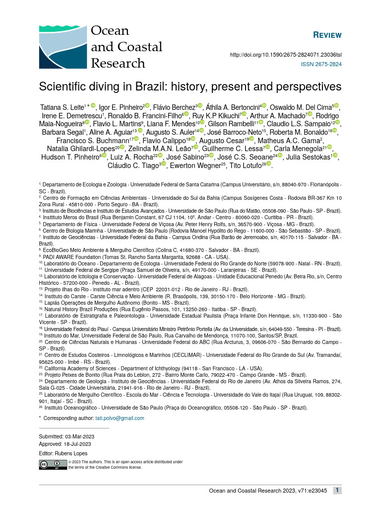 Scientific Diving in Brazil History Present and Pe | PDF | Scuba Diving ...