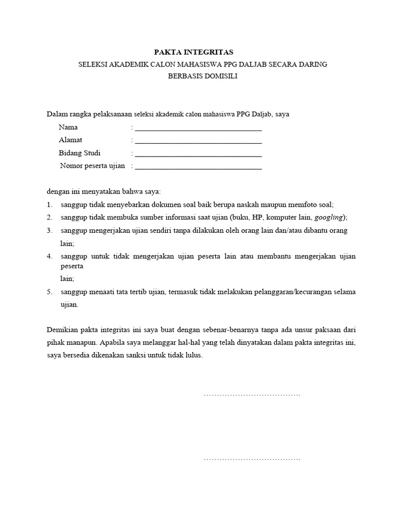 Form Fakta Integritas | PDF