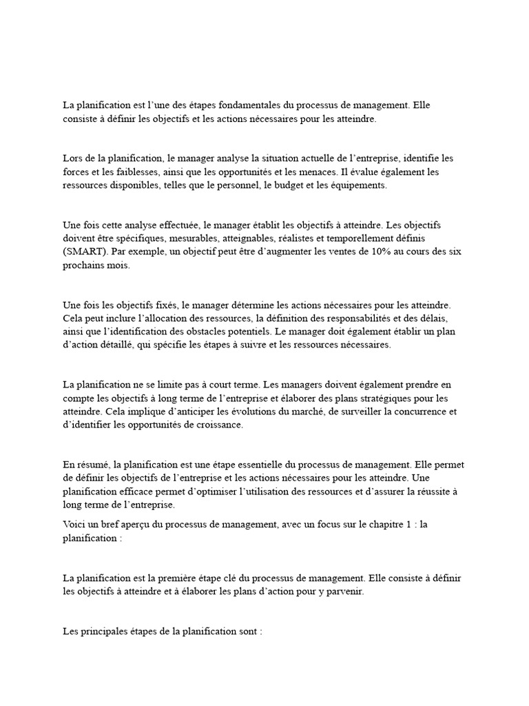Planification efficace en management | PDF | Planification | Gestion ...