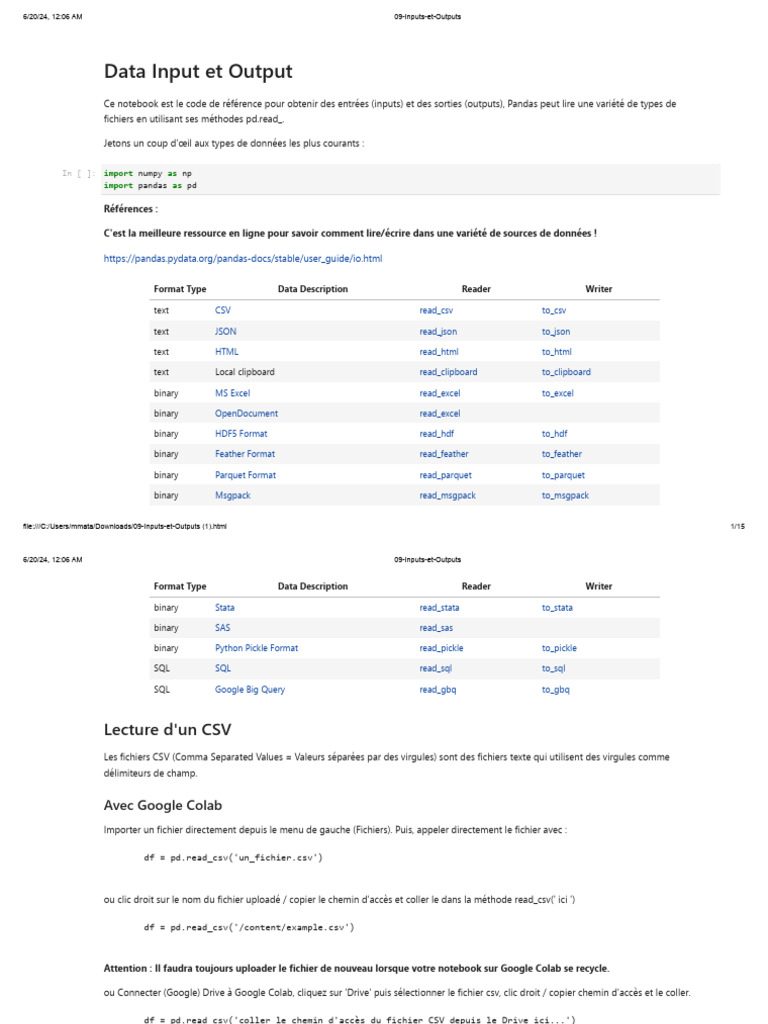 Guide des Entrées et Sorties avec Pandas | PDF | Microsoft Excel ...