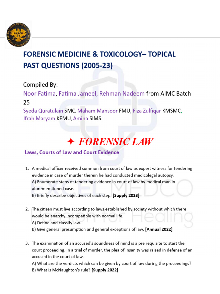 Forensic - Updated Topical Past Papers 2007-23 | PDF | Autopsy ...