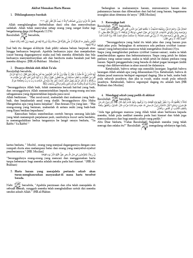 AKIBAT MAKAN HARTA HARAM | PDF