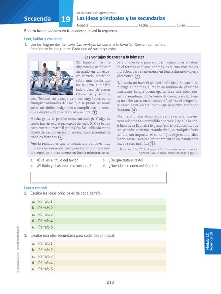 Actividad Ideas Principales y Secundarias Sexto | PDF