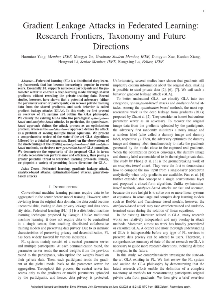 Gradient Leakage Attacks in Federated Learning - Research Frontiers ...