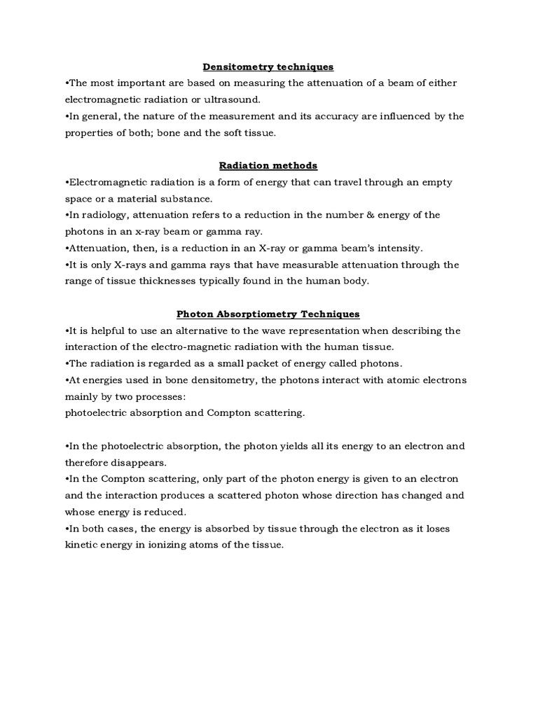 Densitometry Techniques (Unidad 2, Repaso 1) | PDF | Radiation | Electromagnetic Radiation