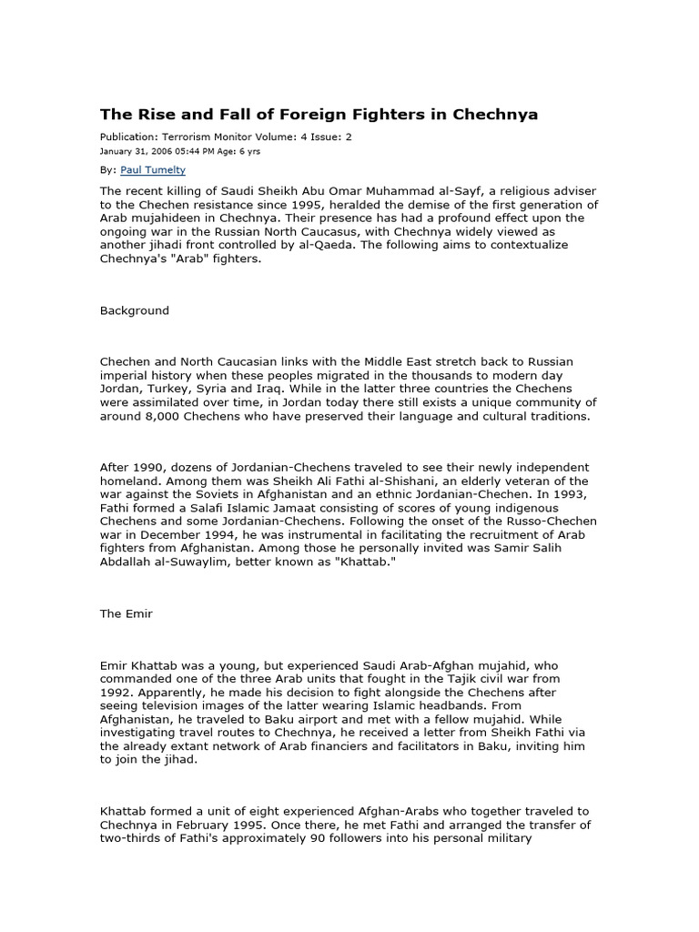 The Rise and Fall of Foreign Fighters in Chechnya | PDF | Mujahideen ...