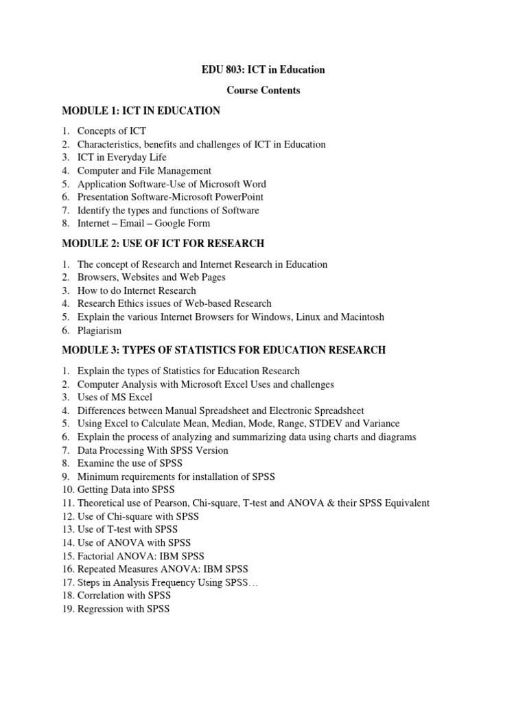 ICT in Education Course Outline | PDF