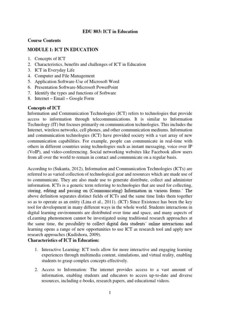 ICT in Education Course Outline Solutions | PDF | Educational ...