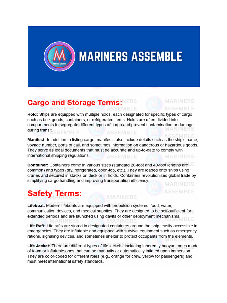 Cargo and Storage Terms | PDF | Ships | Cargo