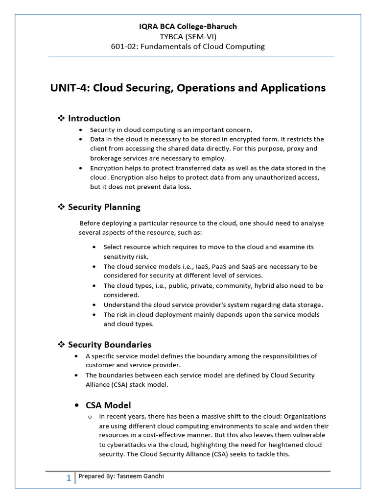 UNIT4 Cloud Securing Operations Applications | PDF | Cloud Computing | Computing